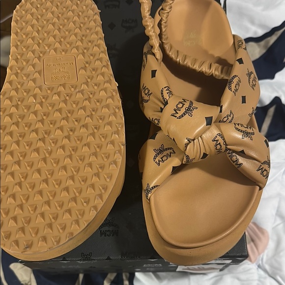 MCM | Shoes | Mcm Tan Logo Sandals | Poshmark